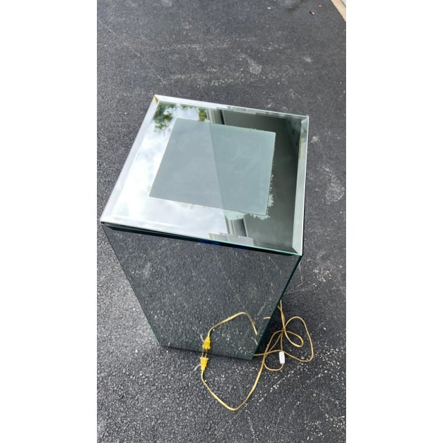 Pair 1980s Postmodern Light Up Mirrored Pedestal Display Stand | Chairish