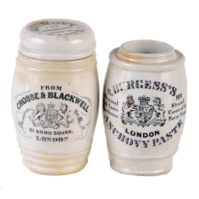 Vintage Antique Anchovy Paste Barrel Type Jars - a Pair | Chairish
