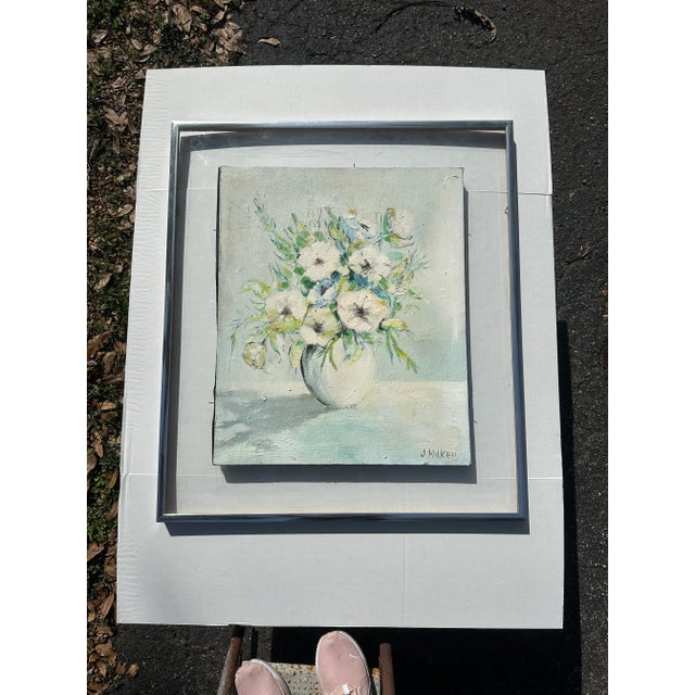 Oversized Vintage Botanical Signed J Milken Oil Painting Mounted on ...