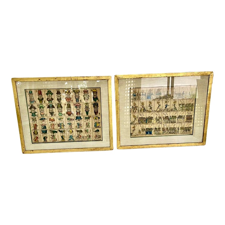Framed Pair French Uncut Engraved Playing Cards 19th Century Jeu ...