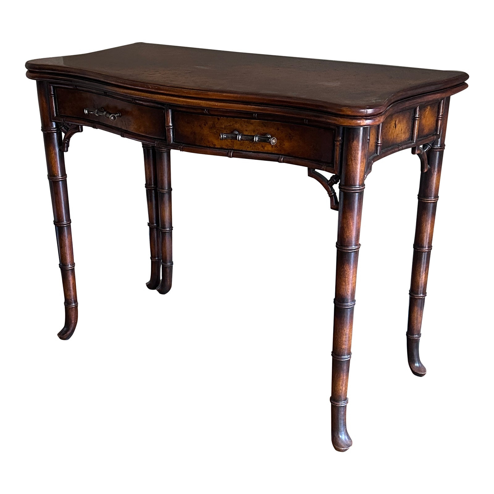 Foldable Theodore Alexander Leather Top Game Table | Chairish