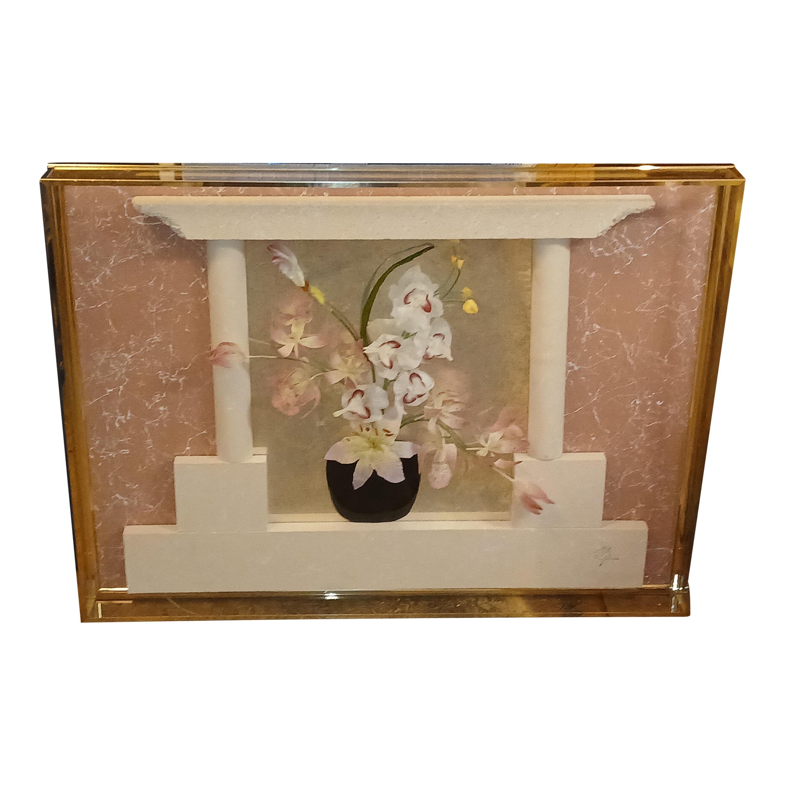 1990s Jon Gilmore Accessory Art Postmodern 3D Mirror Orchid Flower Vase ...