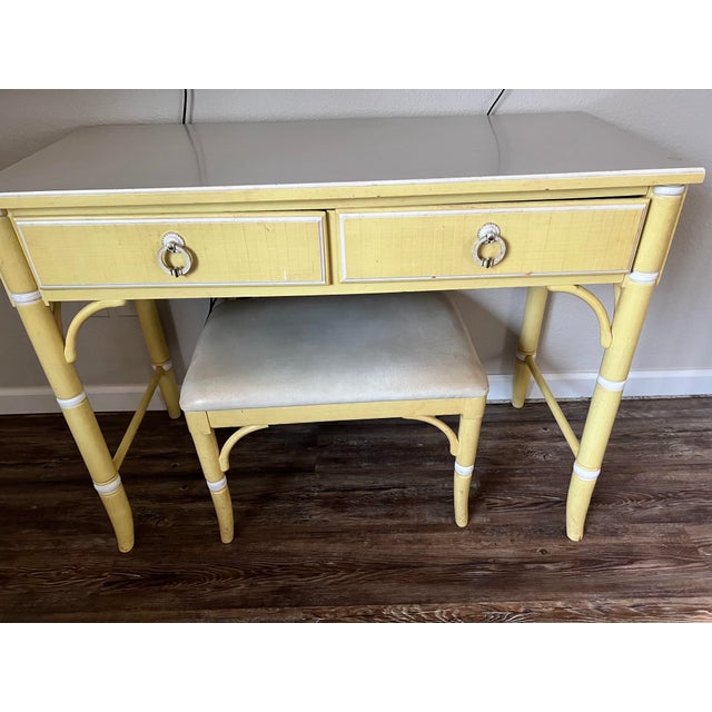 1950s MCM Thomasville Faux Bamboo Allegro Desk With Bench - Set of 2 ...