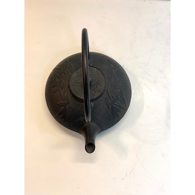 Vintage Japanese Cast Iron Black Color Tea Pot Bamboo Pattern | Chairish