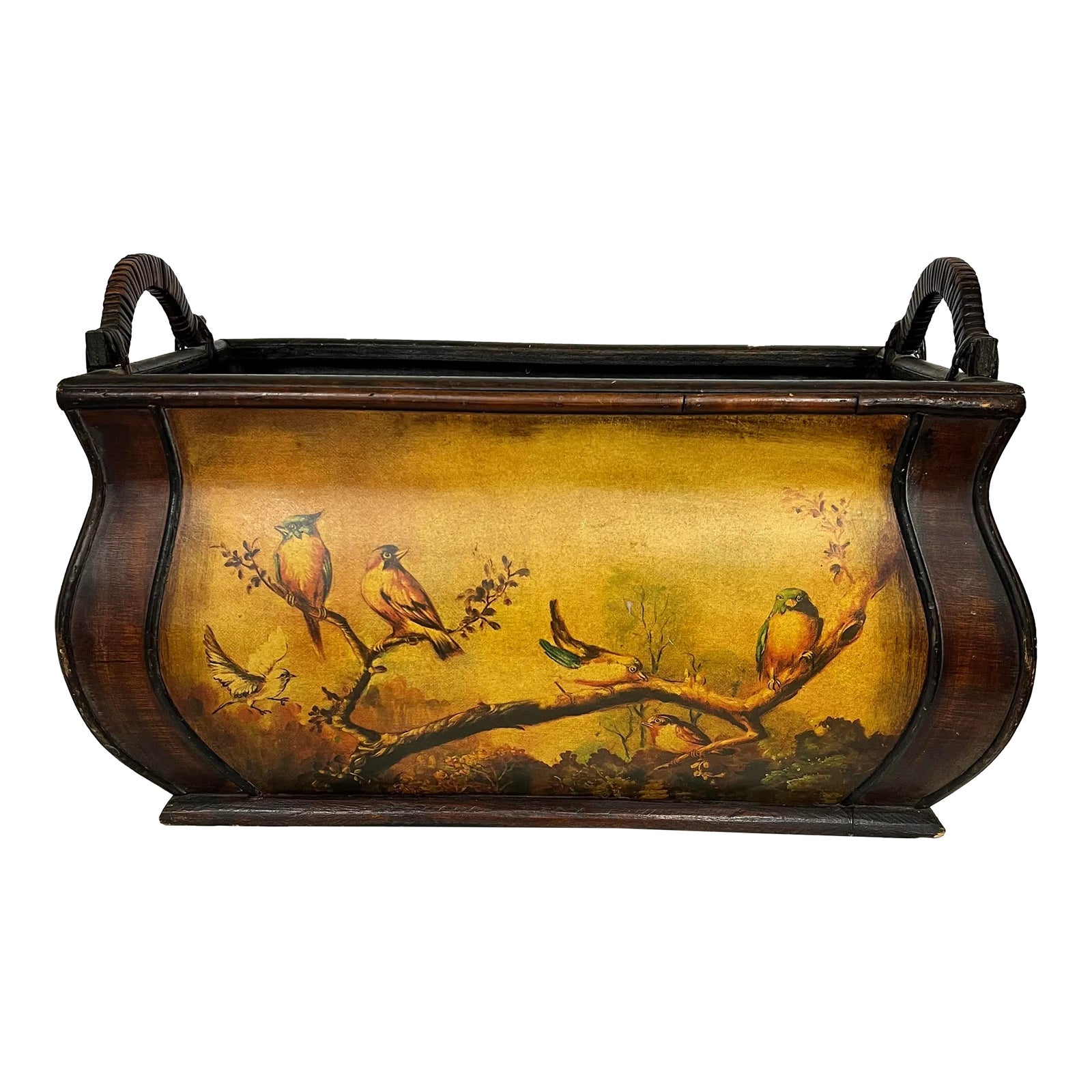 Chinoiserie Bamboo Songbird Mural Wooden Bombay Shape Planter / Basket ...
