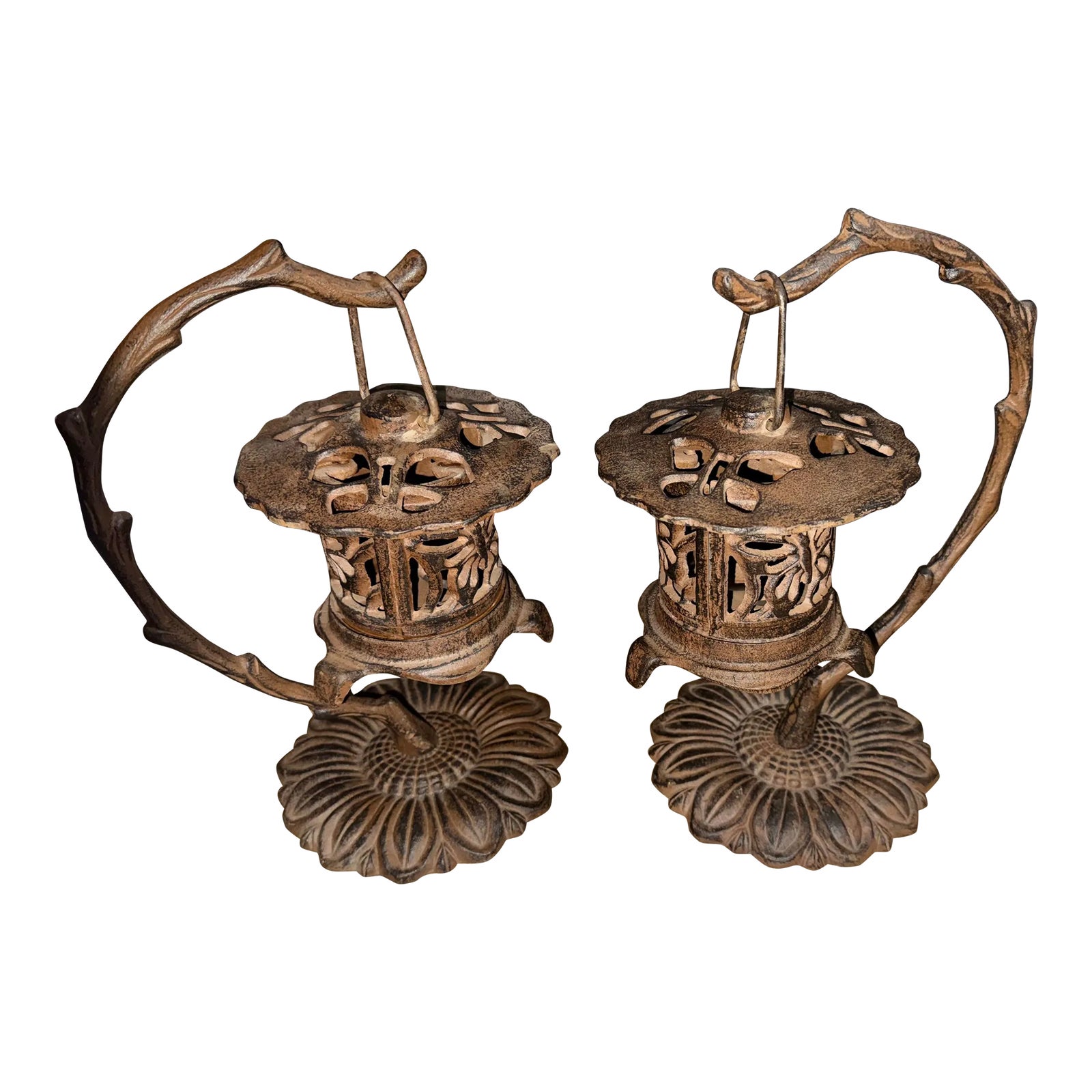 Vintage Cast Iron Hanging Lanterns - a Pair | Chairish
