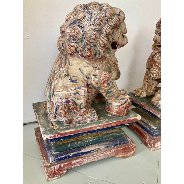 Large Carved Wood Foo Dogs - a Pair | Chairish