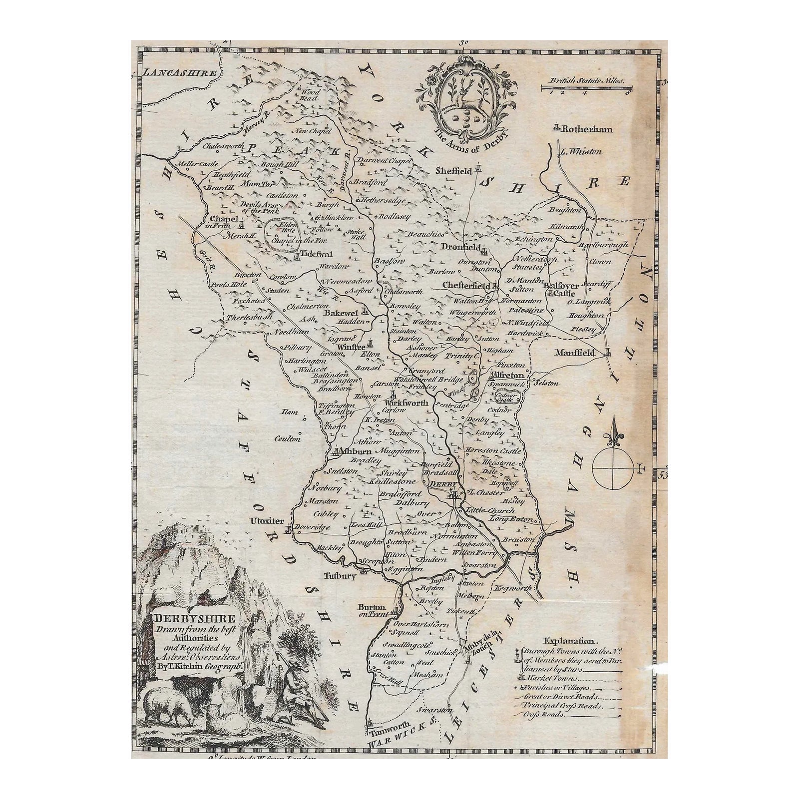 Antique Derbyshire English Map | Chairish