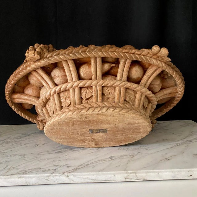 French Natural Carved Wood Centerpiece Fruit Cornucopia | Chairish