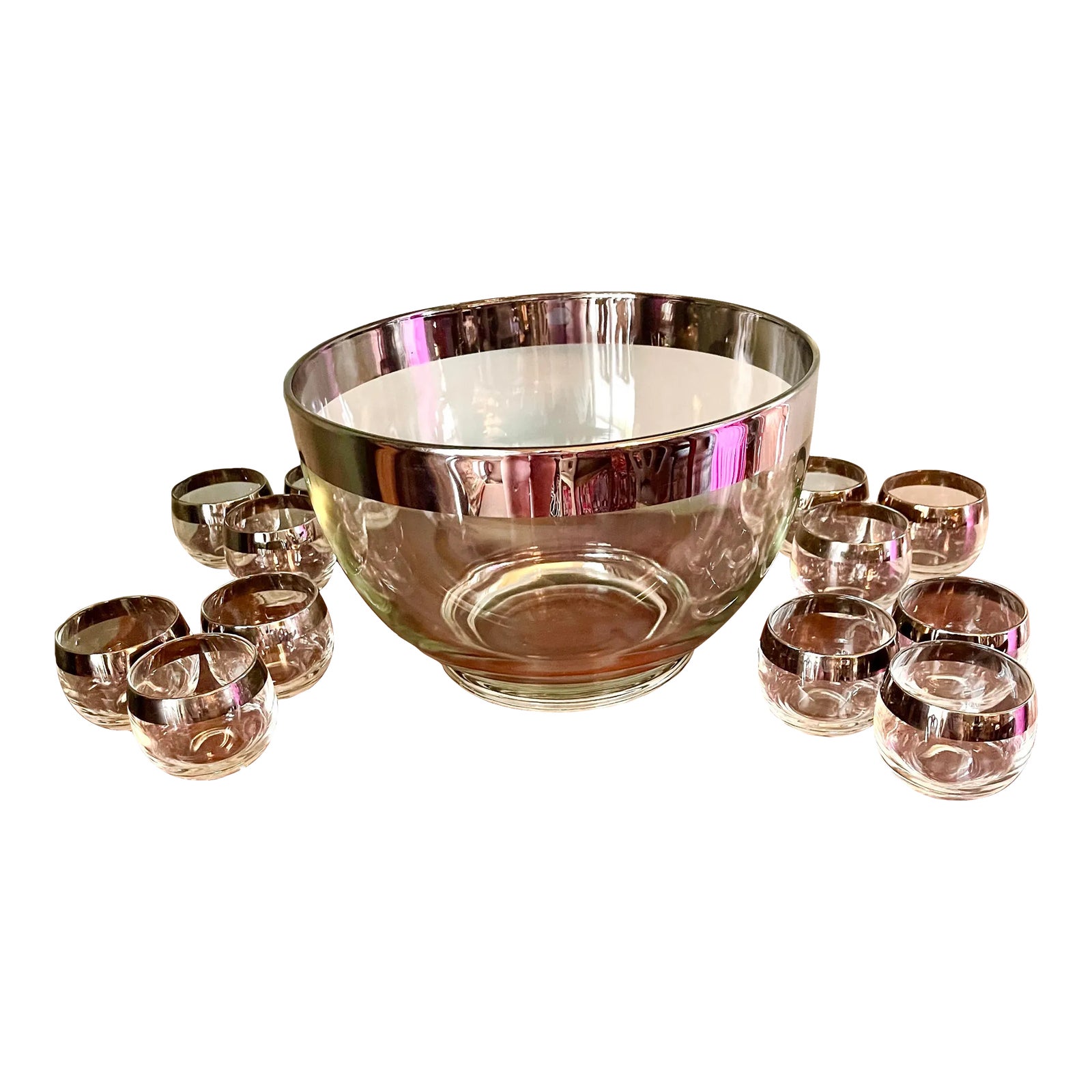 Mid 20th Century Dorothy Thorpe Style Roly Poly Punch Bowl With 12 Roly ...