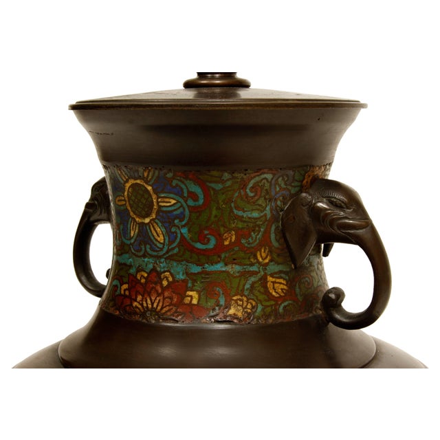 Champleve Lamp with Elephant Handles | Chairish