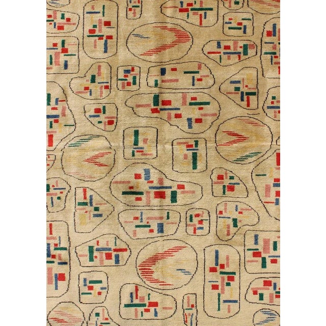 Yellow Background Vintage Turkish Mid-Century Modern Rug With Geometric ...