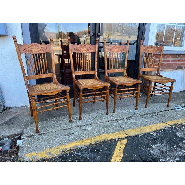 Early 20th Century Antique Pressed Back Oak Cane Seat Dining Chairs ...
