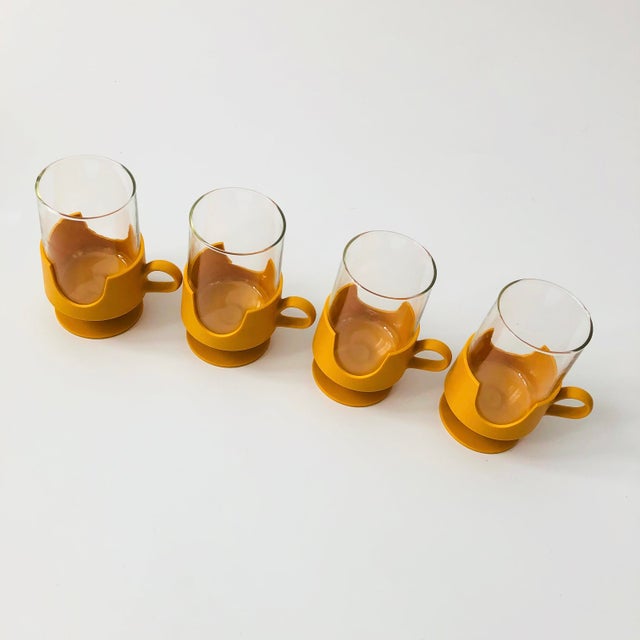 MCM Yellow Glass-Snap Mugs by Corning - Set of 4 | Chairish