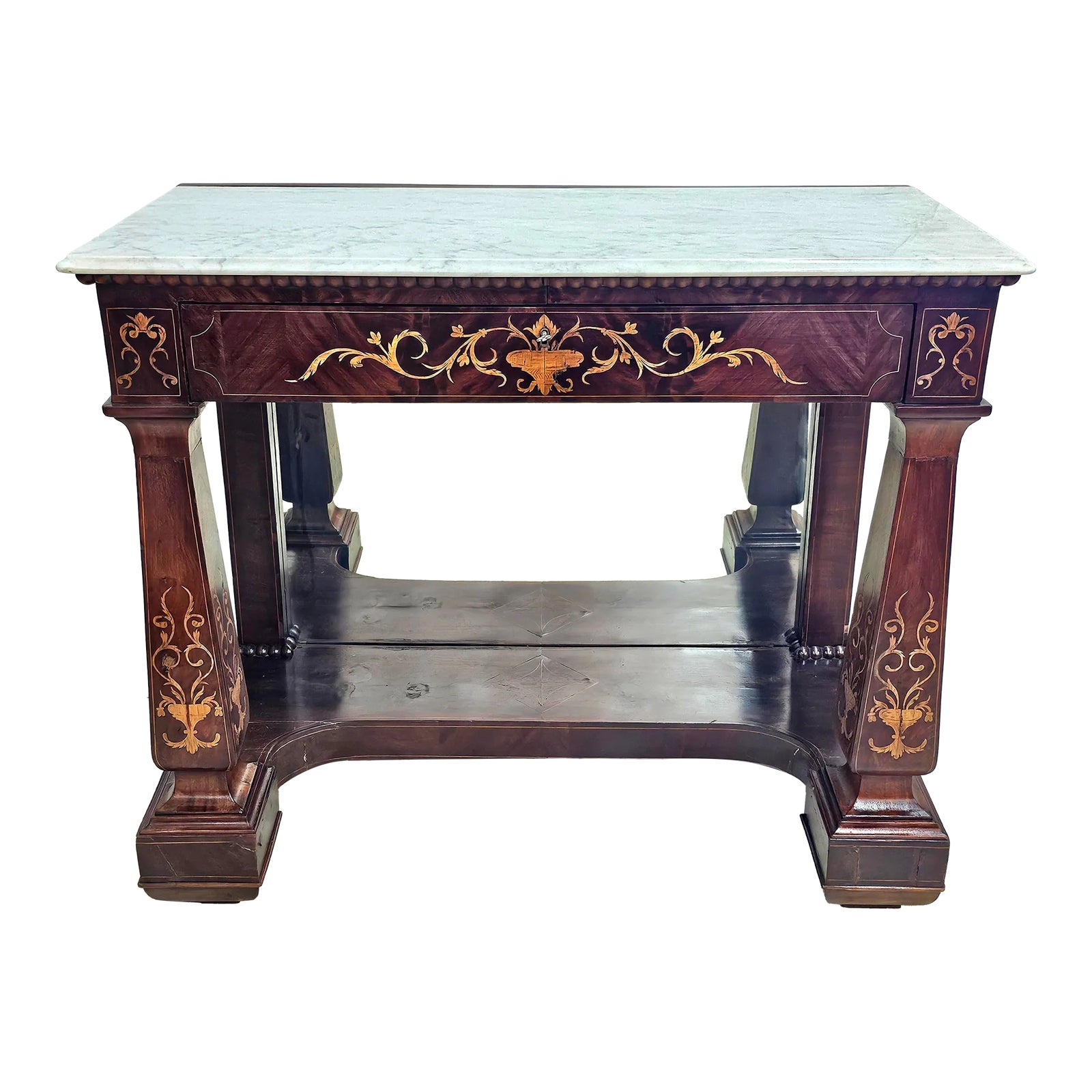 1830s Charles X Satinwood Marquetry Mahogany Mirrored Pier Table | Chairish