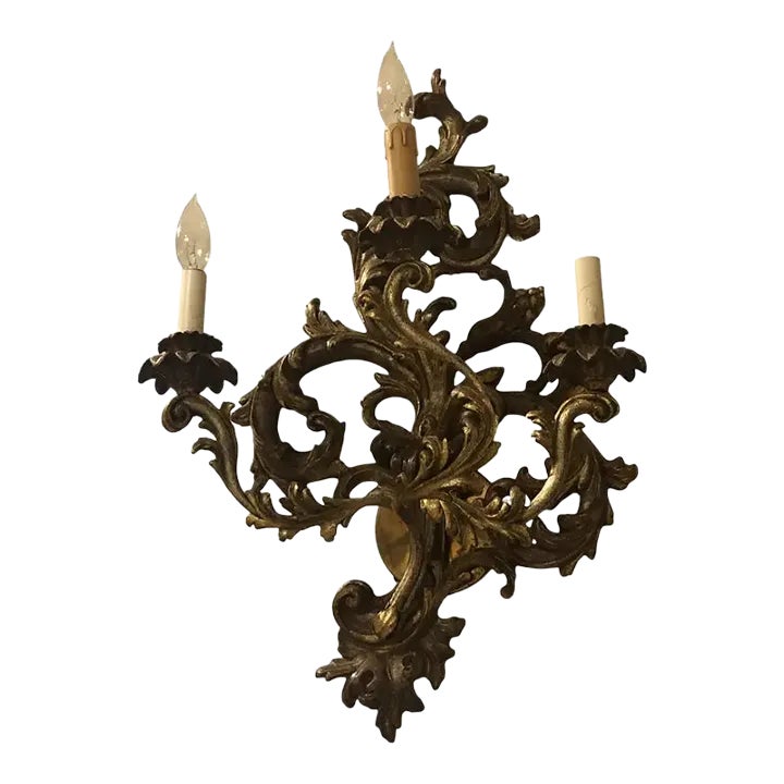 1990s Hand-Carved Wood Sconce Featuring Three Lights | Chairish