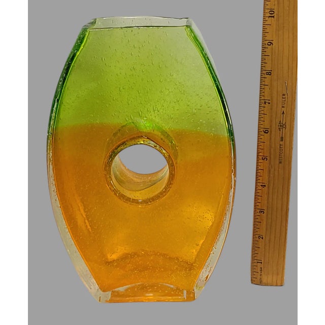 Vintage Margie’s Garden Hand Blown Bubble Art Glass Vase Green & Orange ...
