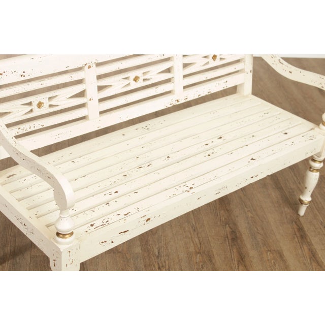 Late 20th Century Dutch Colonial Style Distress Painted Wood Bench ...