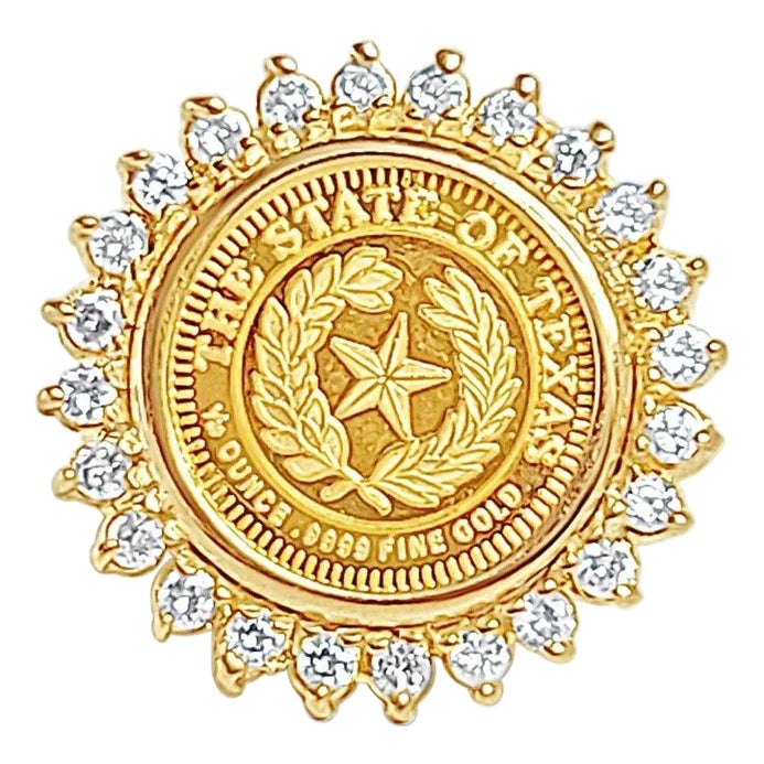 2000 State of Texas Gold Coin with Diamond Halo Ring, Size 6 | Chairish