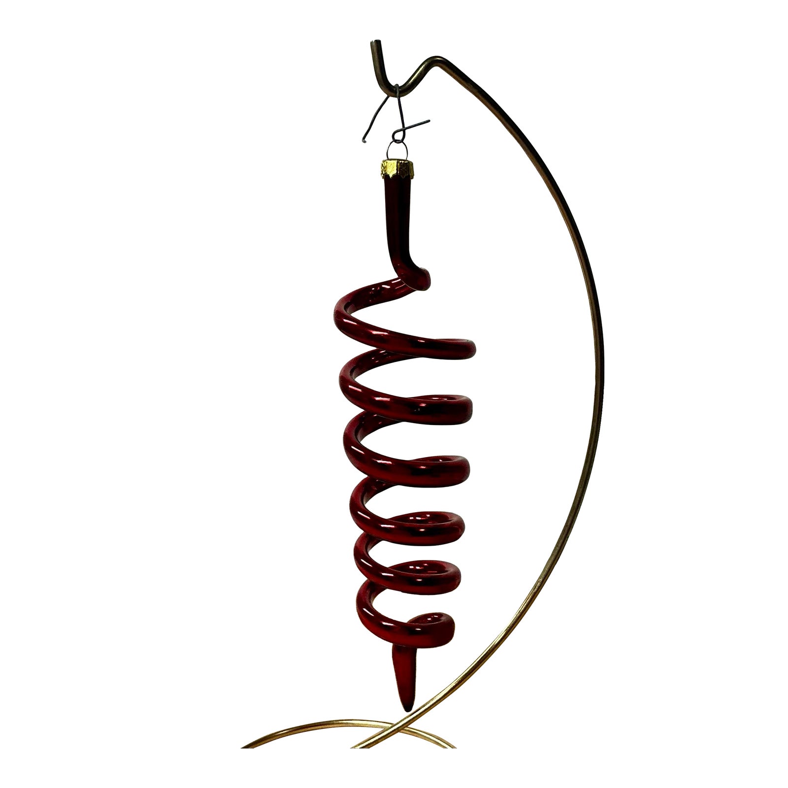 Vintage Blown Glass Corkscrew Curly Ornament Red Large Coil Christmas ...
