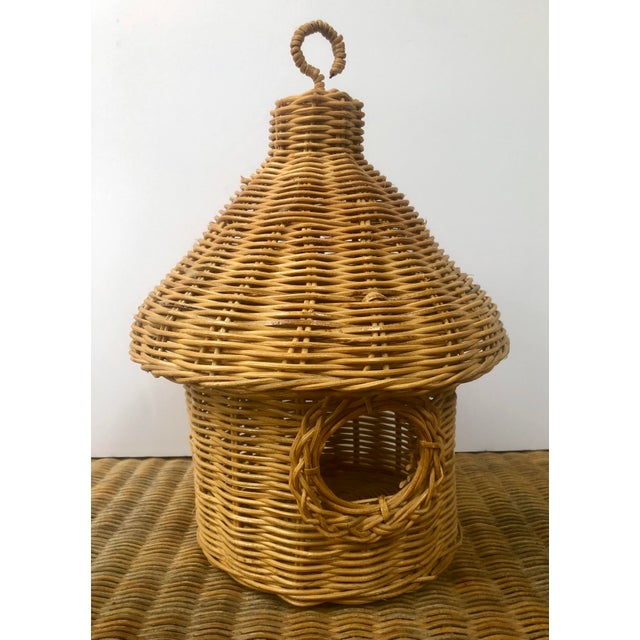 Vintage Natural Woven Wicker Rattan Bird Hut | Chairish