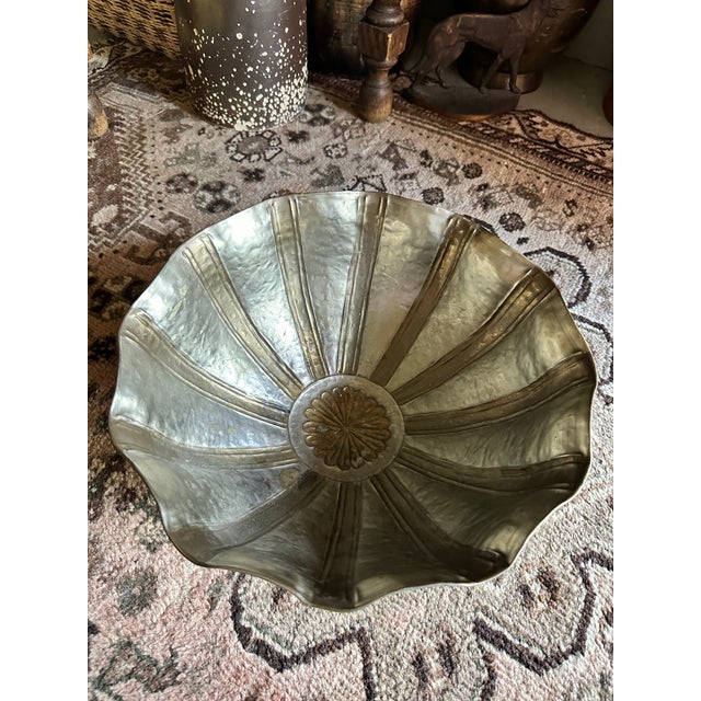 Vintage Two Tone Metal Scalloped Edge Footed Bowl | Chairish