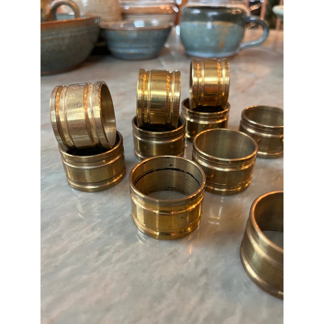 Set of 12 Late 20th Century Unlacquered Brass Napkin Rings | Chairish
