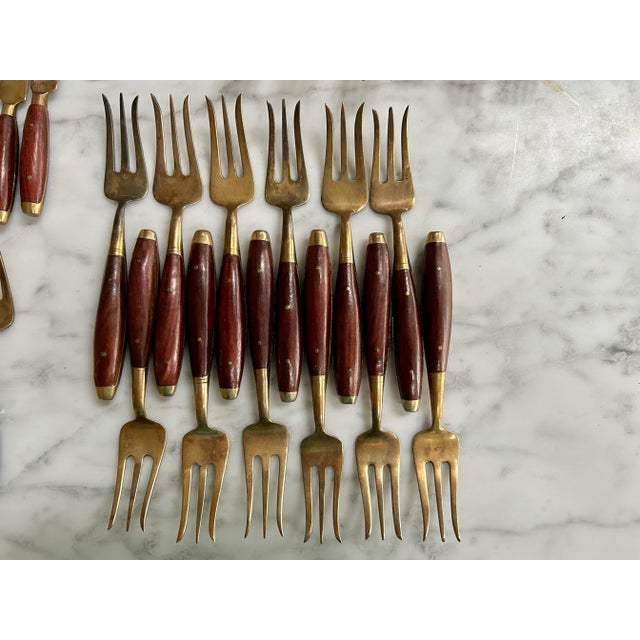 Vintage Mid Century Bronze and Wood Flatware Set of 106 | Chairish