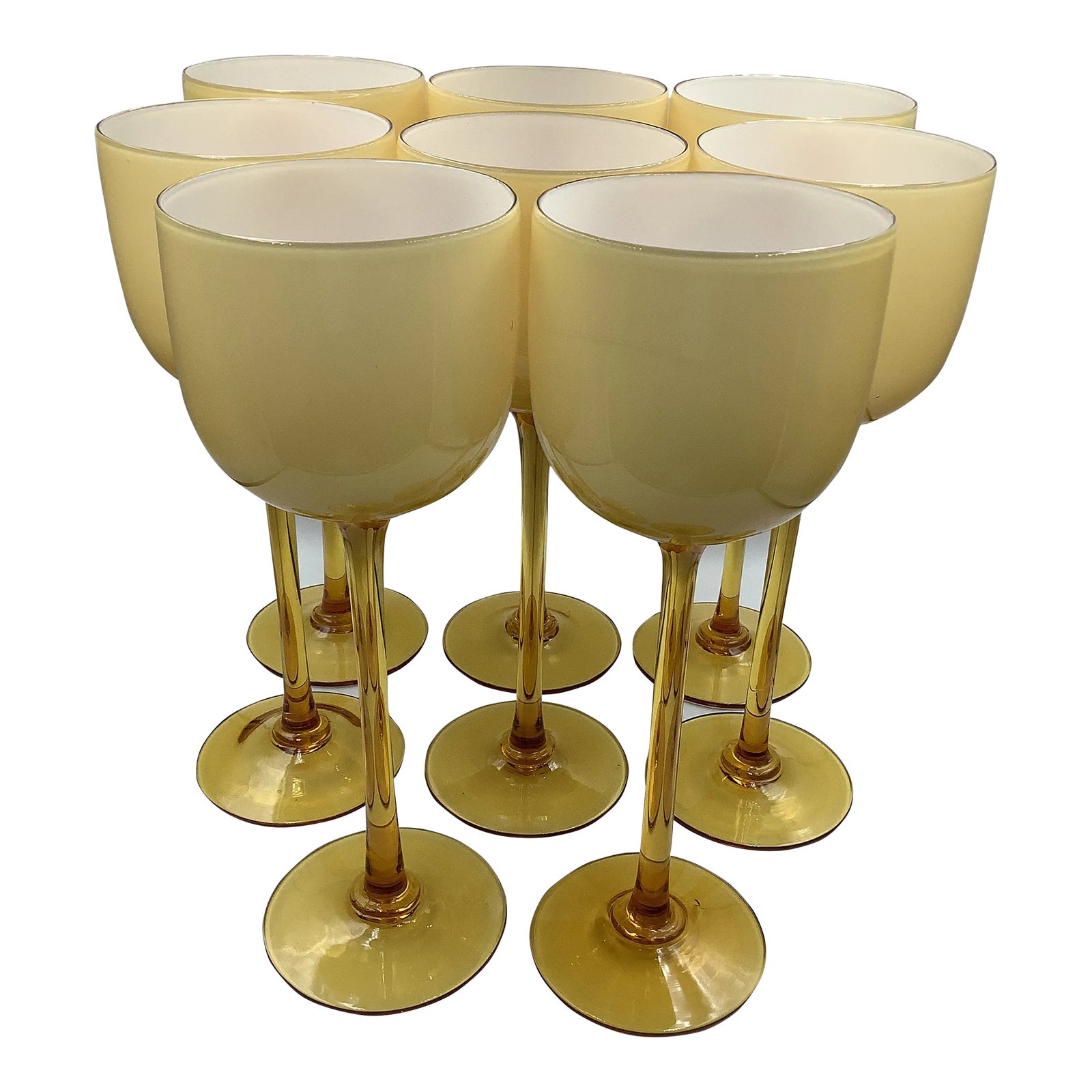 Vintage Carlo Moretti Italy Amber White Cased Glass Tall Stem Wine ...