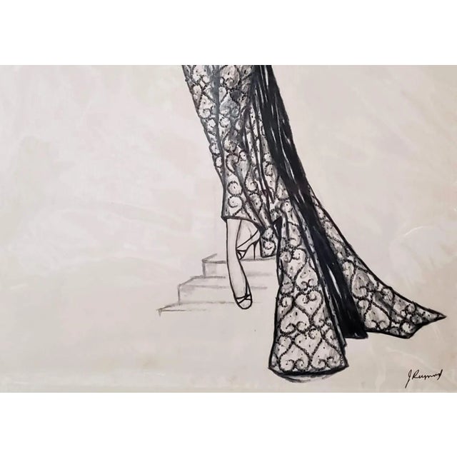 1958 Mid-Century Original French Fashion Drawing in Watercolor, Matted ...