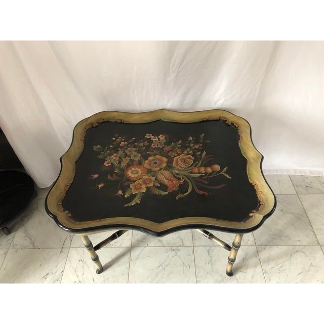 Vintage Hand Painted Floral Wood Tray Table | Chairish