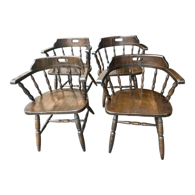 Set of 4 Vintage Solid Oak Tavern Chairs - 2 Sets Available | Chairish