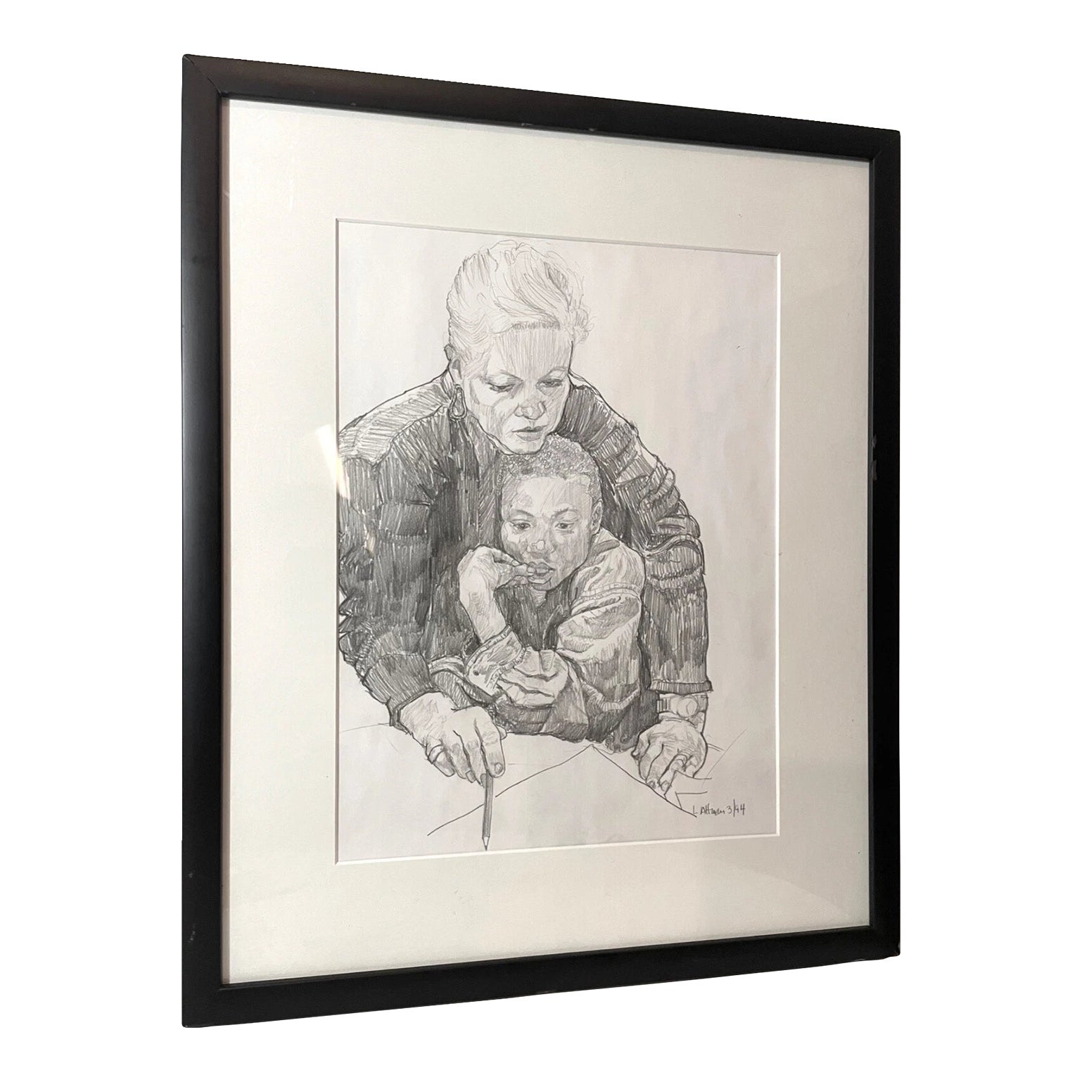 1990s Original Signed L Altman Figural Lady Boy Mother Child Realism ...