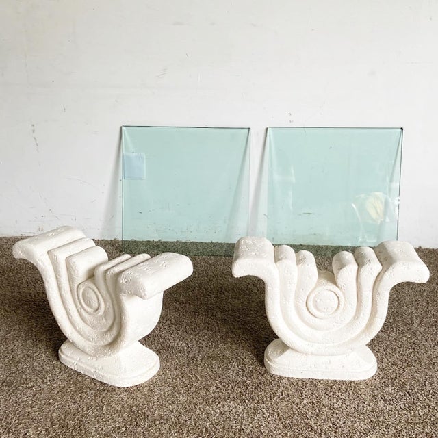 Postmodern Sculpted Plaster Glass Top Side Tables - a Pair | Chairish
