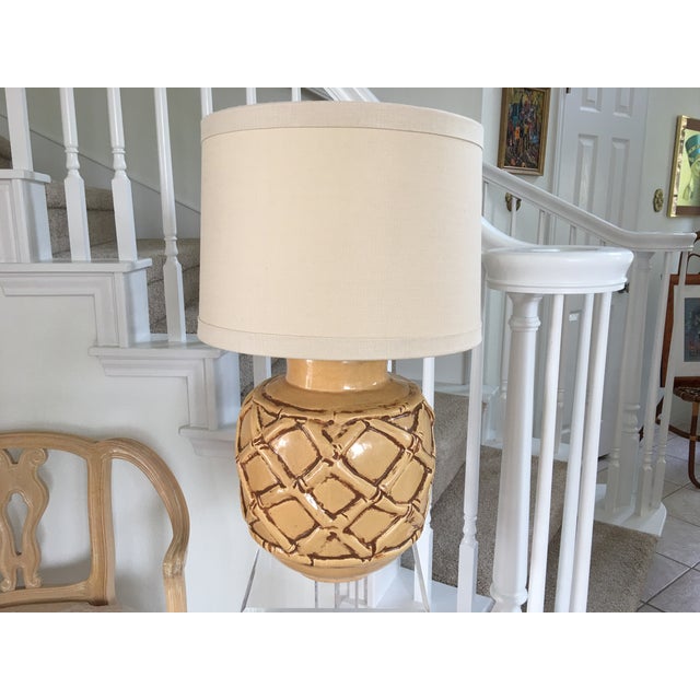 Oversize 1960s Ceramic Bamboo Lamp & Shade | Chairish