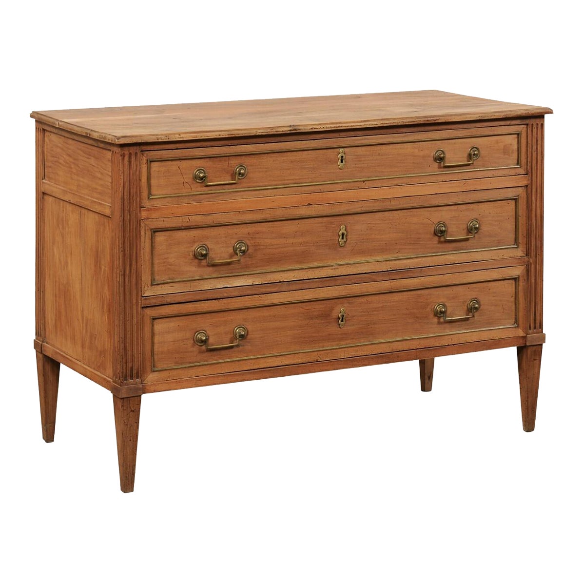 French Wooden Commode with Brass Trim, 19th Century | Chairish