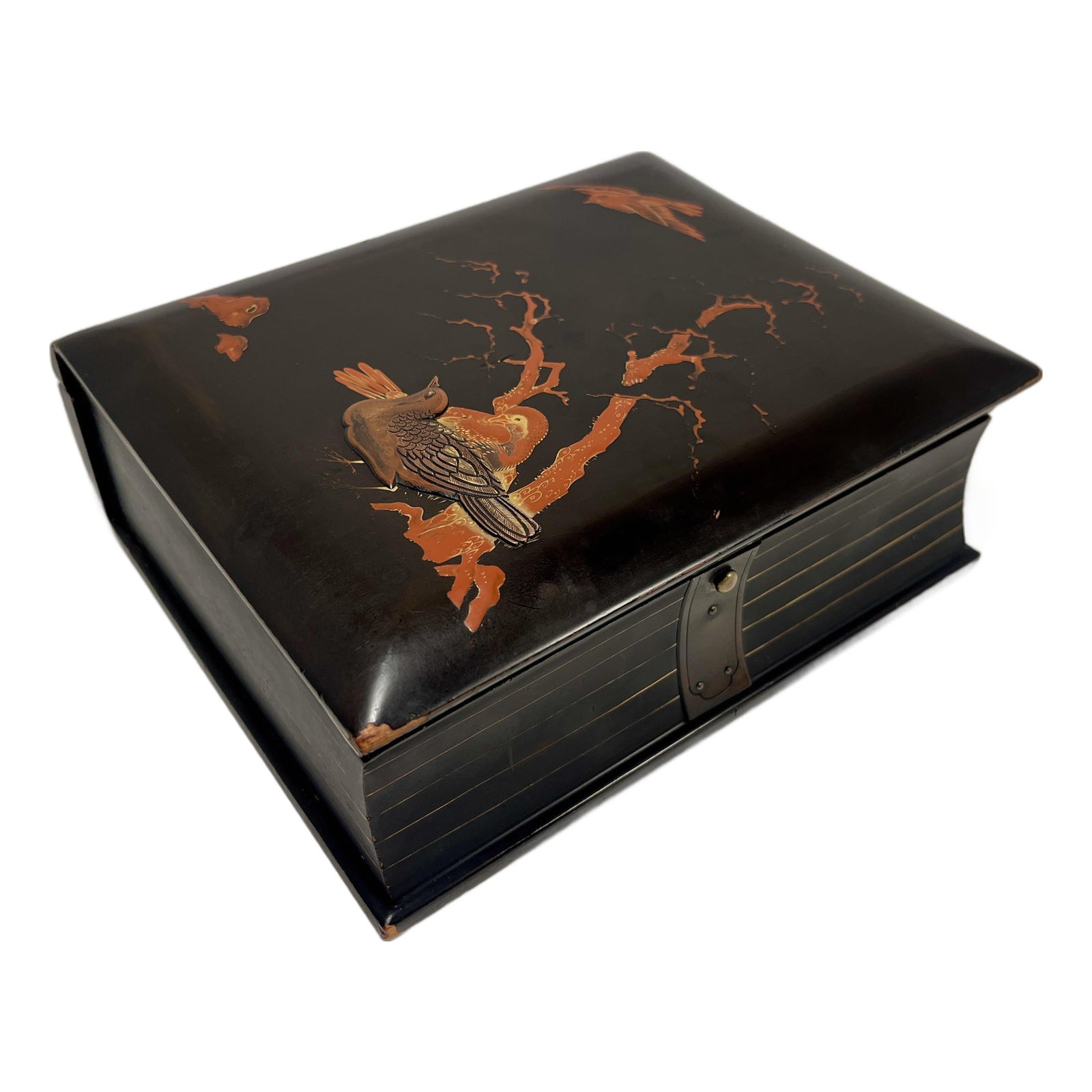 Antique Meiji Period Japanese Handmade Wood With Metal Inlay Lacquer ...