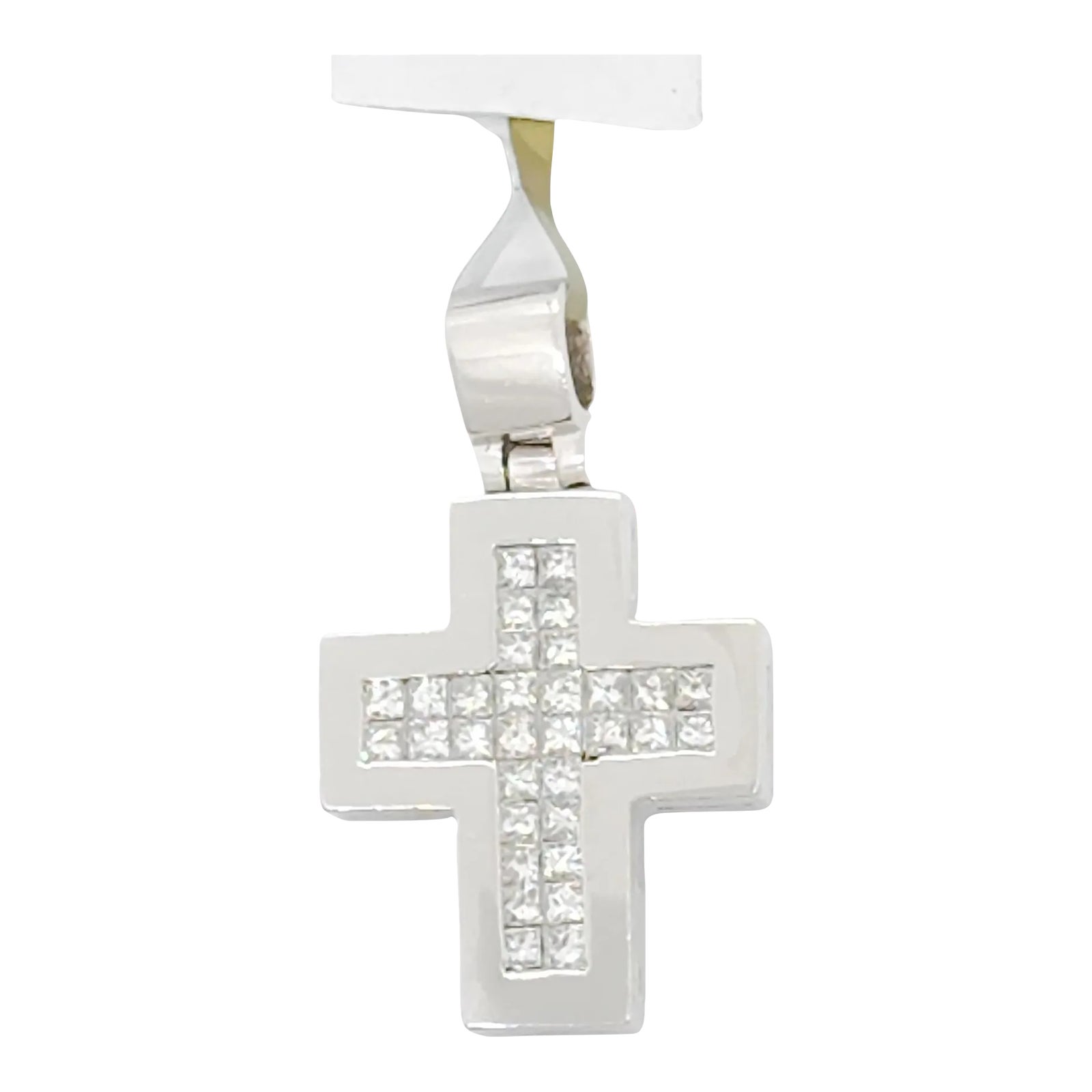 White Diamond Princess Cut Cross Pendant in 14k White Gold | Chairish