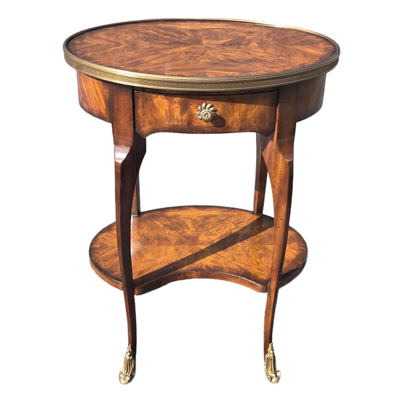 Vintage French Style Theodore Alexander Side Table W Burl Wood & Brass ...
