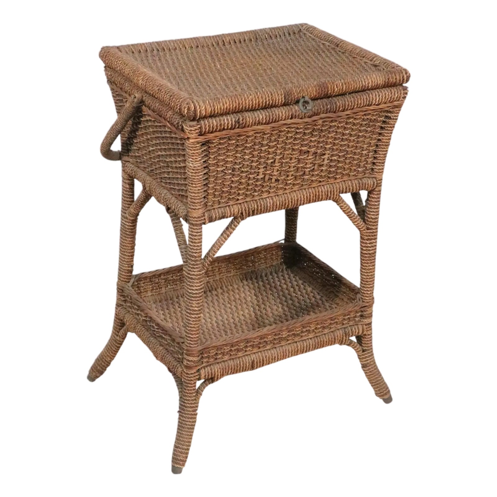 Antique Rope Wicker Sewing Stand | Chairish