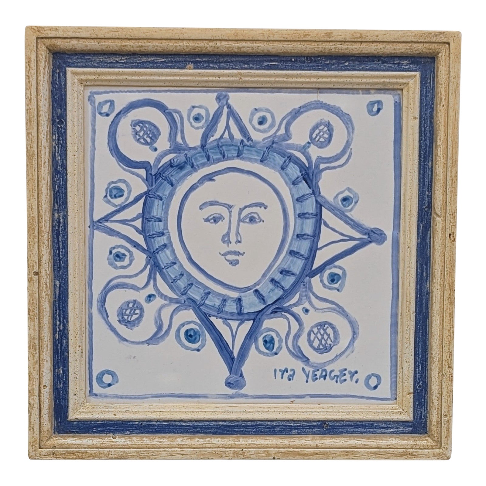 Ira Yeager Framed Hand-Painted Ceramic Sun Tile | Chairish