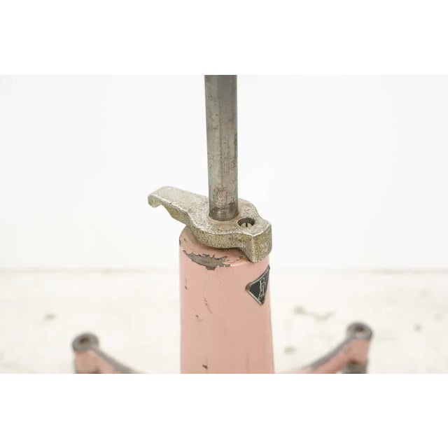 Mid 20th Century Vintage Pink Cast Iron Base Adjustable Black Leather ...