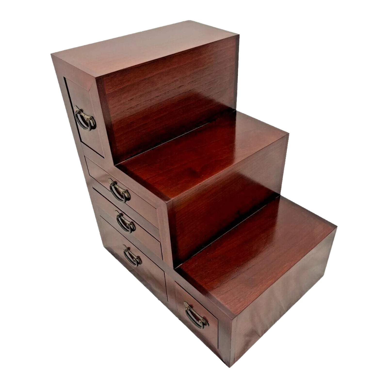 1980s Vintage Tansu Step Chest Cabinet Five Pass Through Drawers ...