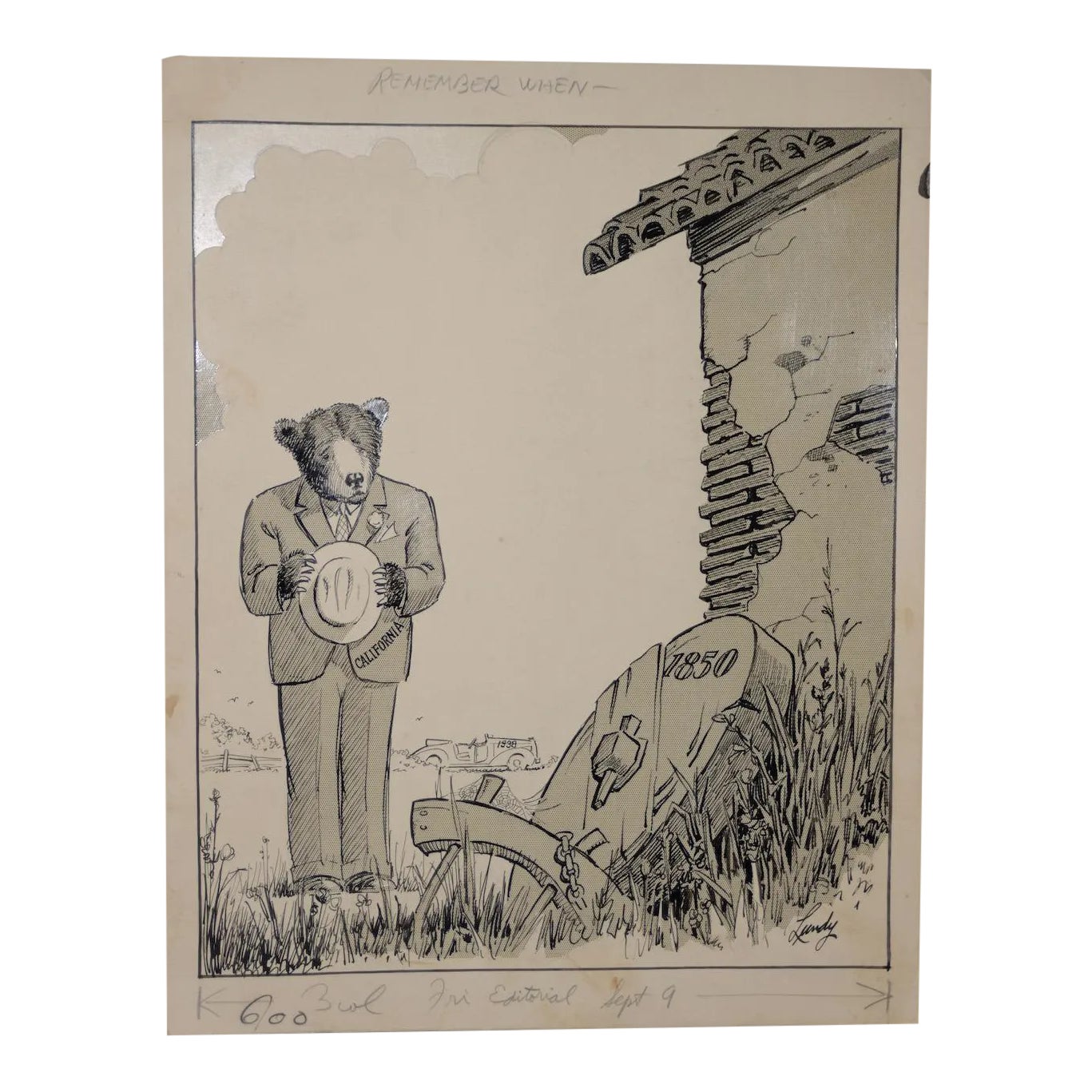 Fred Lundy Ca Great Depression Cartoon Illustration C.1938 * | Chairish