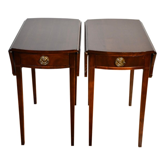 1940 Pair J.B.Van Sciver Co. Regency Style Mahogany Inlaid Pembroke Side Tables | Chairish