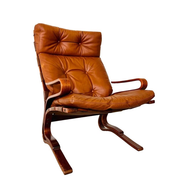 Vintage Scandinavian Cognac Lounge Chair and Foot Stool by Oddvin ...
