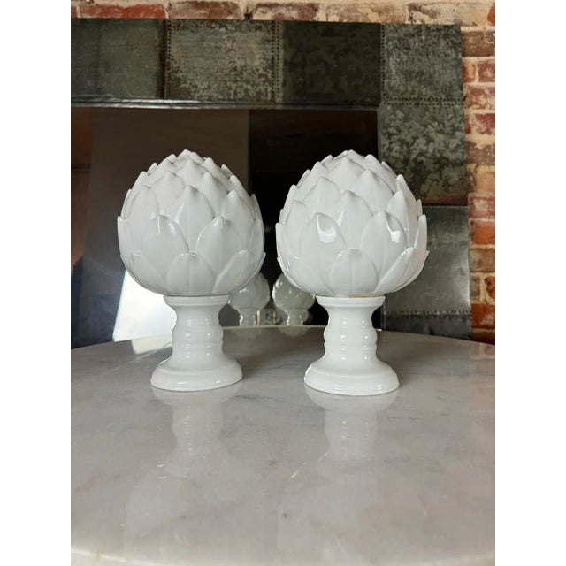 White Classic Ceramic Artichoke Decorative Sculptures - Set of 2 | Chairish