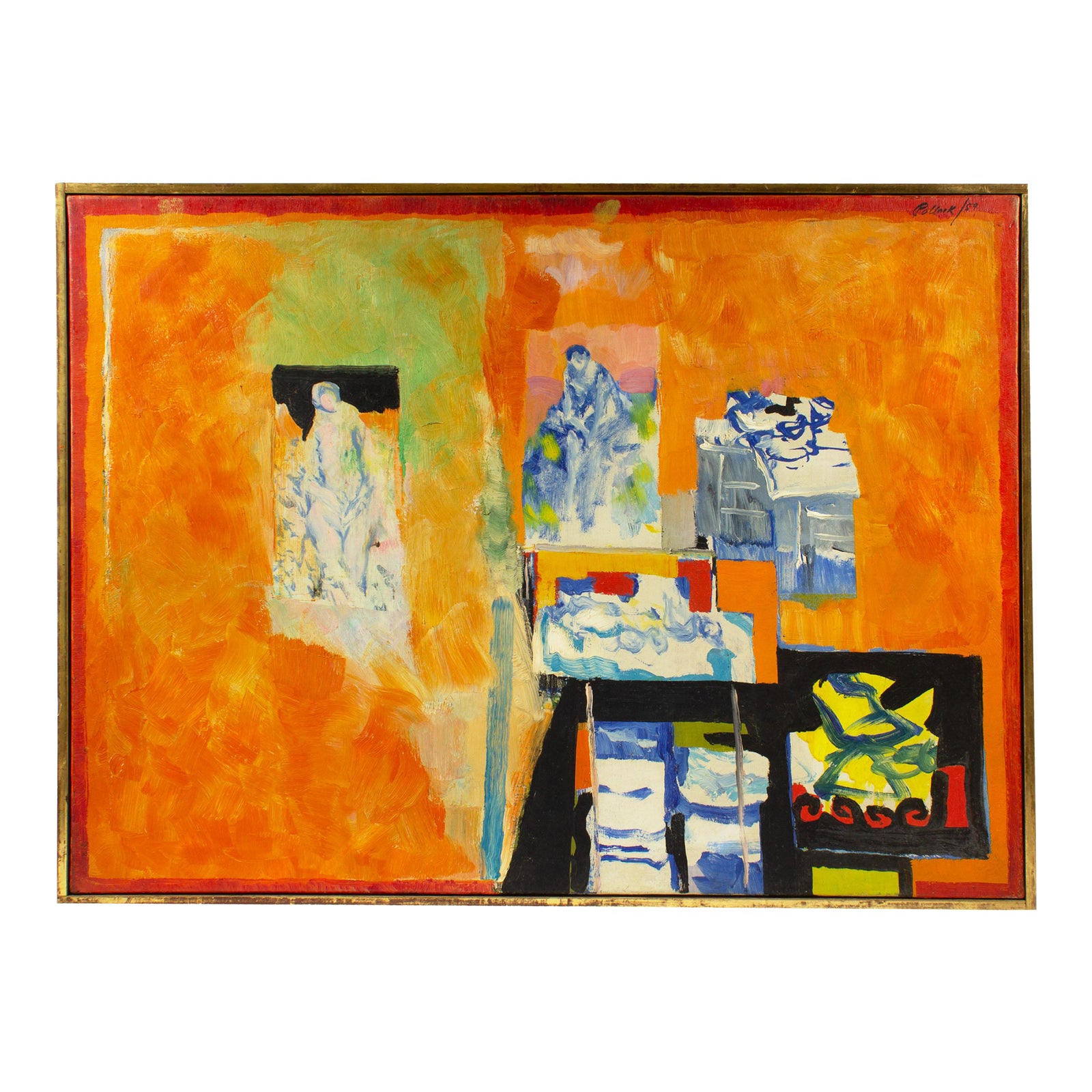 Reginald Murray Pollack Signed 1959 Oil on Canvas Abstract Painting of ...