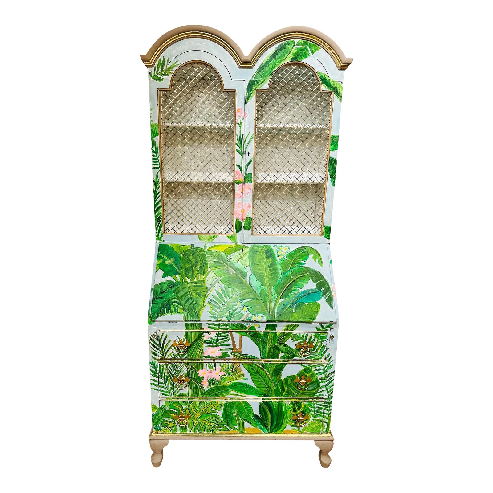 Vintage Palm Beach Style Hand Painted Secretary | Chairish