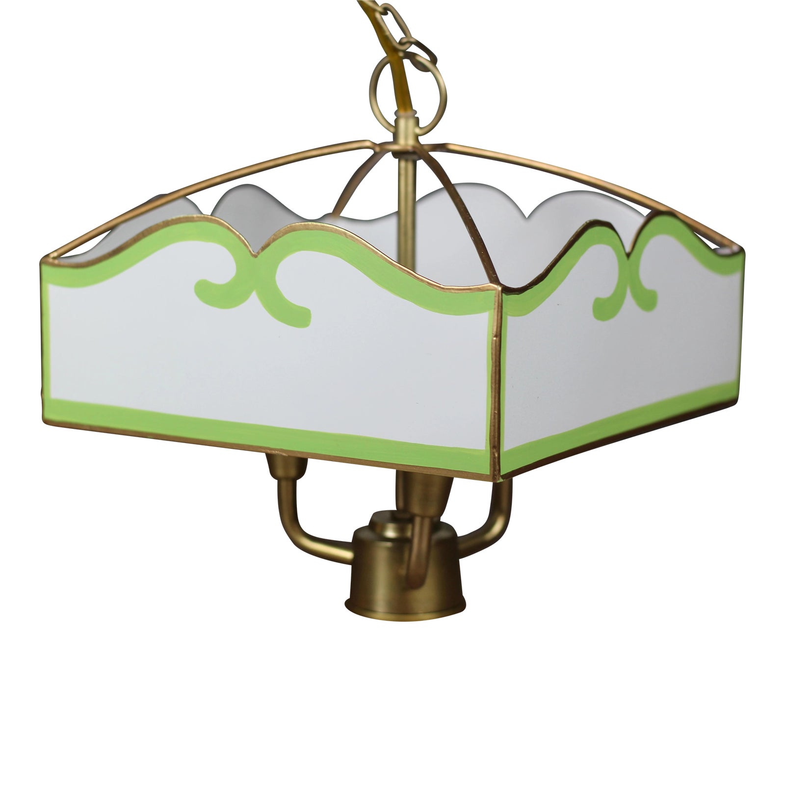 Dana Gibson Perry Pendant Green Hand Painted Tole Hanging Light Fixture ...
